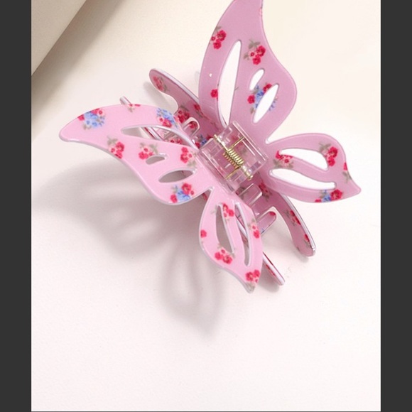 Accessories | Pink Butterfly Hair Clip With Floral Design | Poshmark